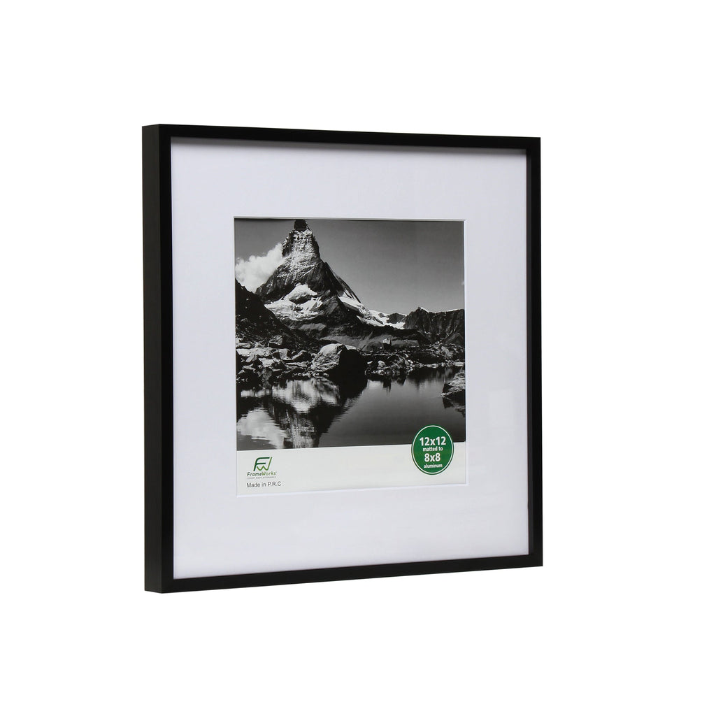 12" x 12" Deluxe Black Aluminum Contemporary Picture Frame, 8" x 8" Ma ...