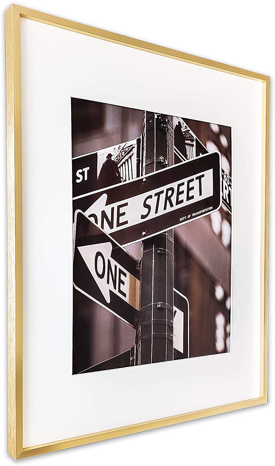 18" x 24" Gold Aluminum Picture Frame with Tempered Glass, 12" x 18" M ...