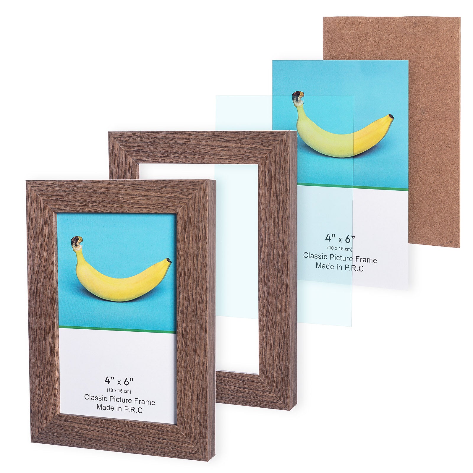 4" x 6” Classic Dark Oak MDF Wood Picture Frame with Tempered Glass ...