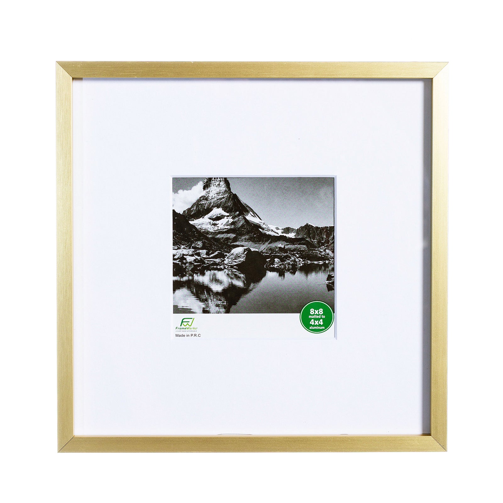 8" x 8" Deluxe Brass Gold Aluminum Contemporary Picture Frame, 4" x 4 ...
